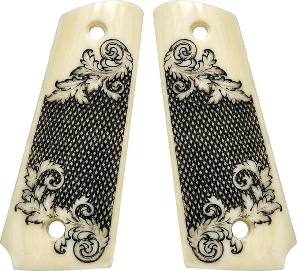 1911 Scrimshaw Grips - Faux Ivory Scroll Design | Premium